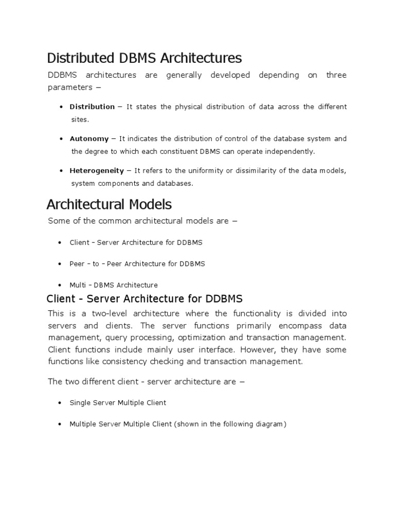 Distributed DBMS Architectures | PDF | Database Transaction | Conceptual Model