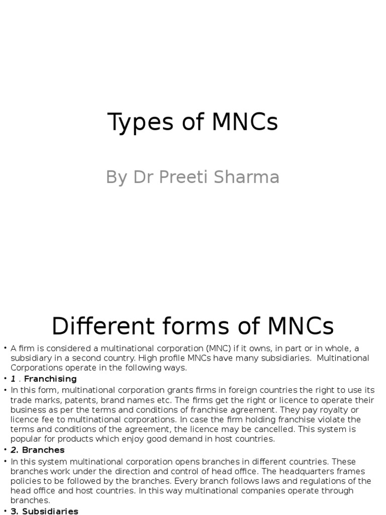 Types and Forms of Multinational Corporations | PDF | Multinational ...