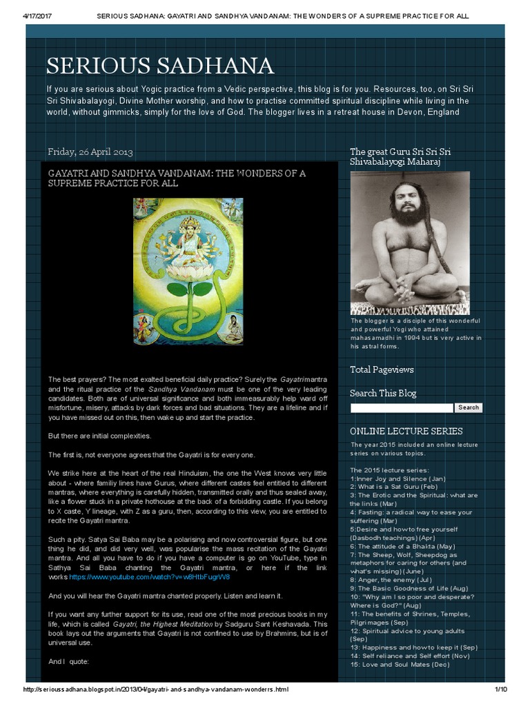 Serious Sadhana - Gayatri and Sandhya Vandanam - The Wonders of A ...