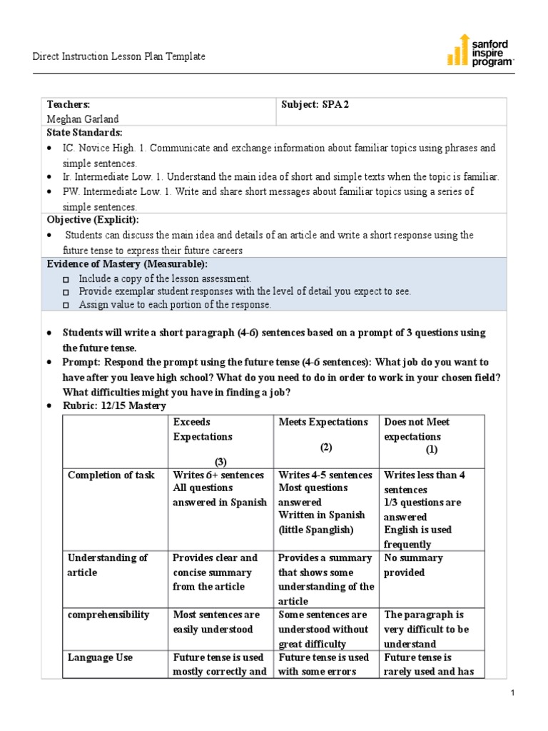Full Future Tense Reading Lesson Plan | PDF | Reading Comprehension ...