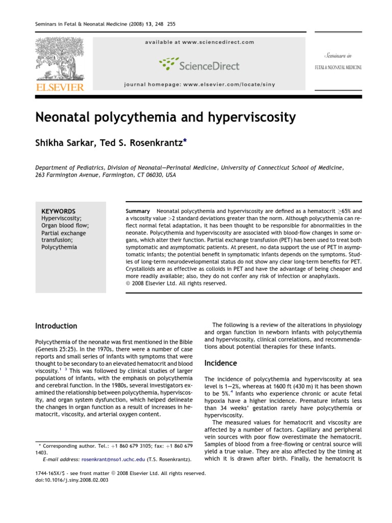 Neonatal Polycythemia and Hyperviscosity PDF | PDF | Blood | Shear Stress