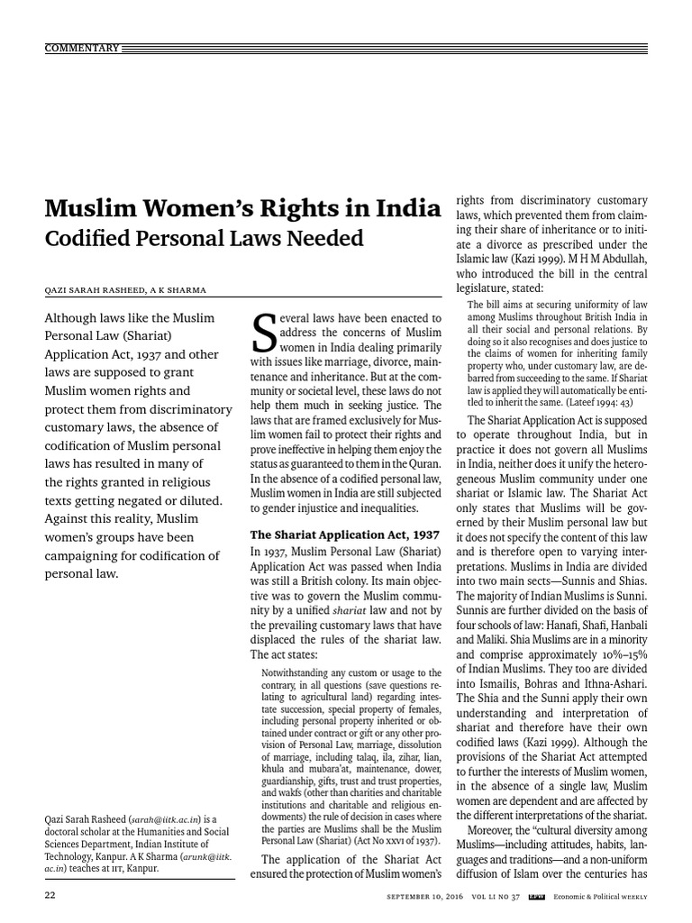 Muslim Women's Rights in India | PDF | Sharia | Women In Islam
