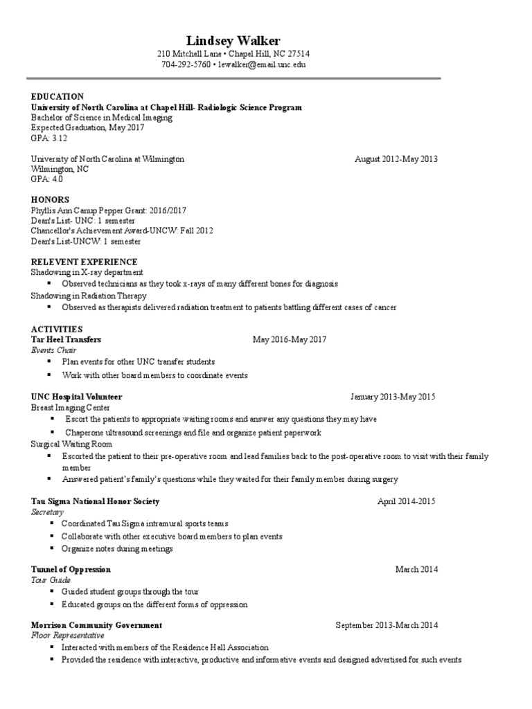 Resume 2 | PDF | University Of North Carolina At Chapel Hill | Surgery