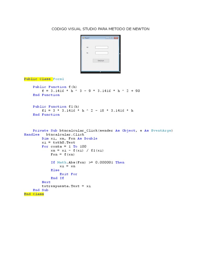 Codigo Visual Studio Metodo de Newton | PDF | Teaching Methods & Materials | Science & Mathematics