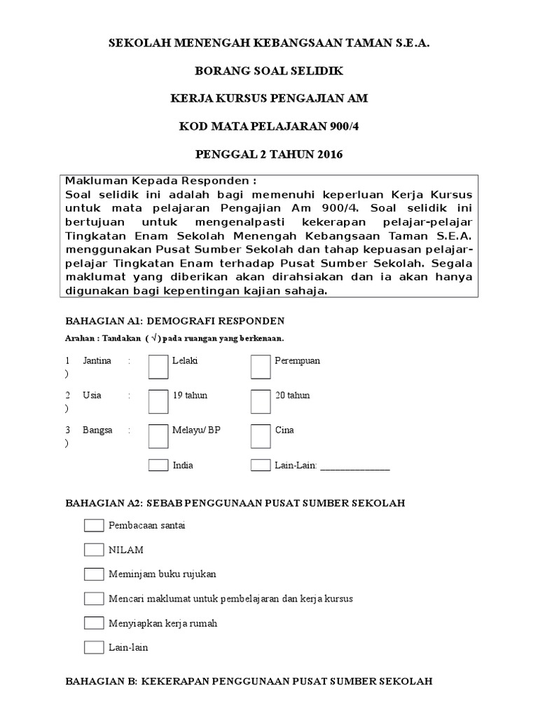 Borang Soal Selidik-Done | PDF