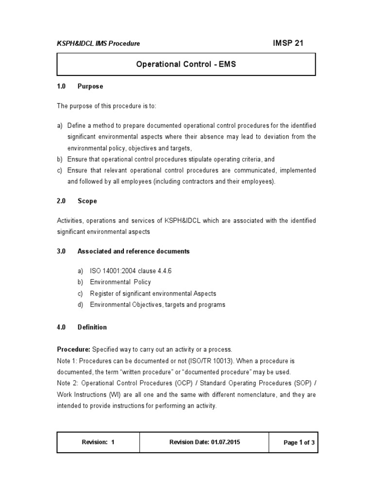 IMSP 21 Operational Control EMS | PDF | Subroutine | International ...