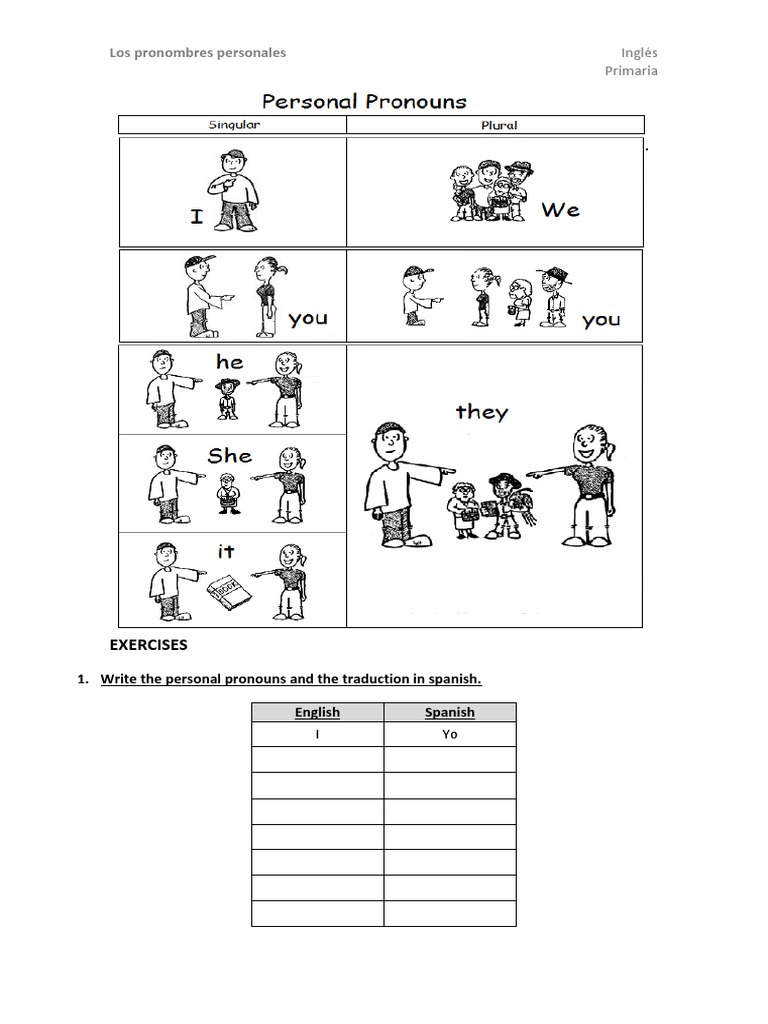 Los Pronombres Personales: Exercises | PDF