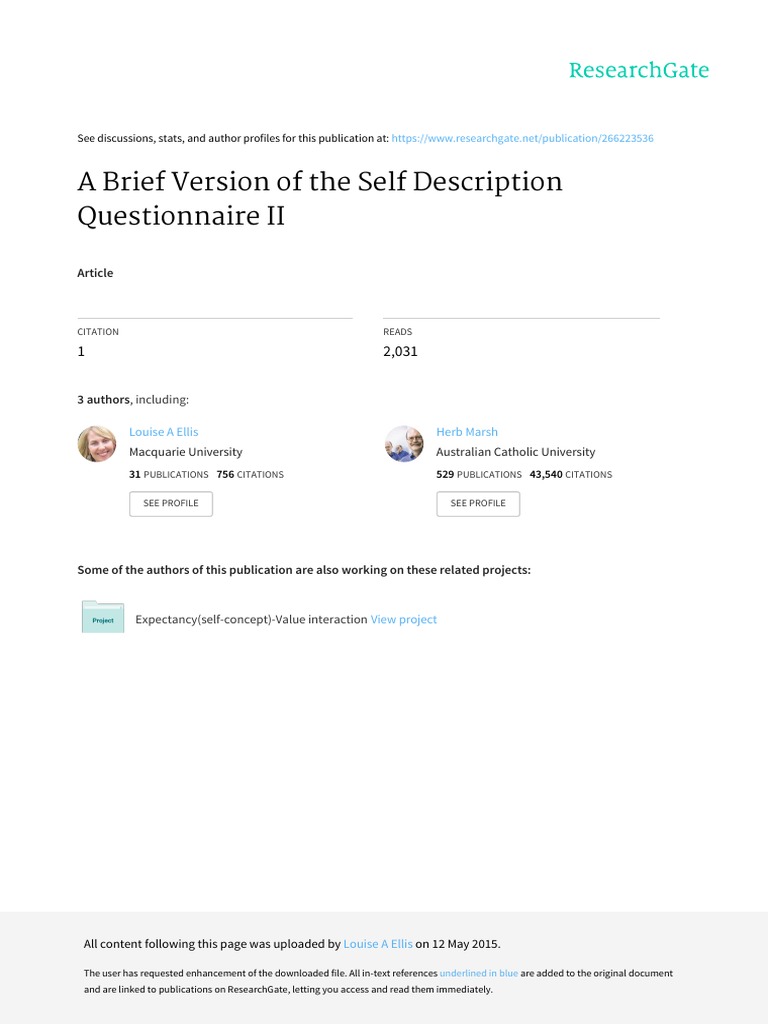 A Brief Version of The Self Description Questionna | PDF | Factor ...