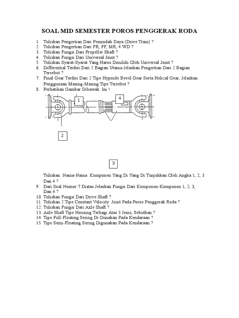 Soal Mid Semester Poros Penggerak Roda | PDF