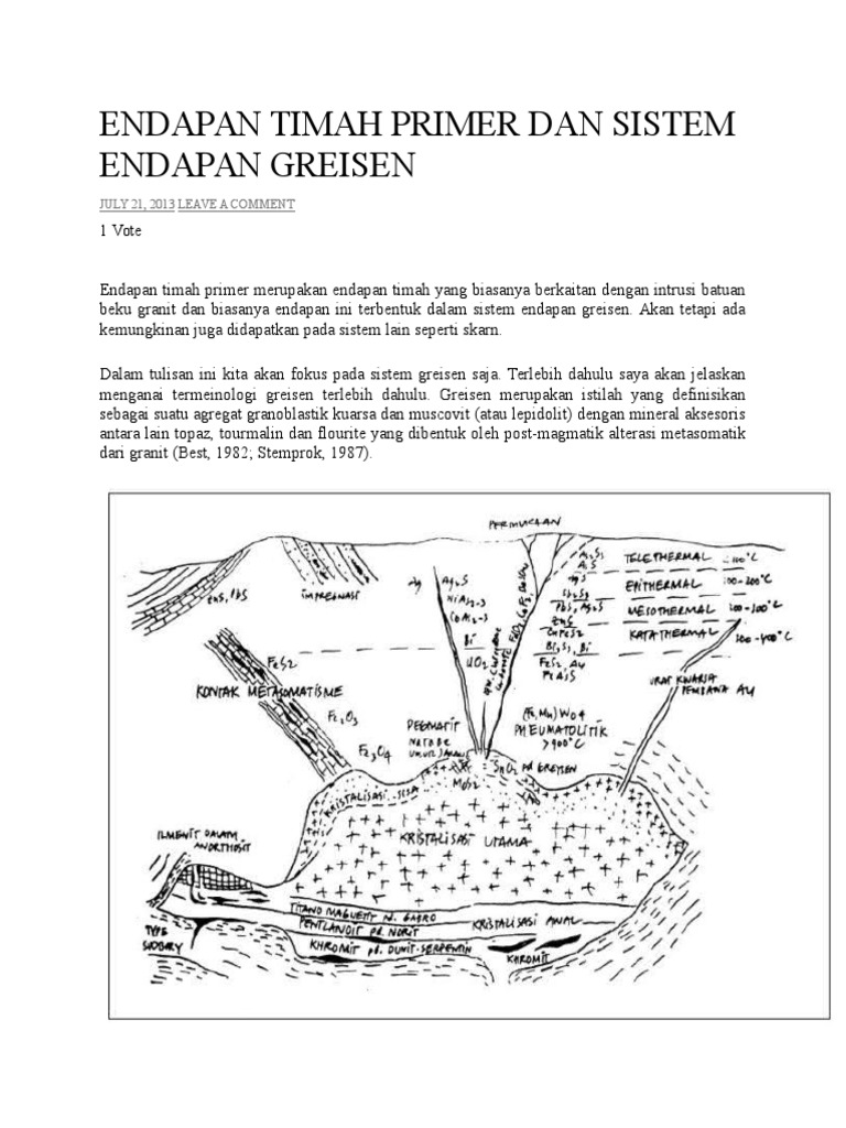 Endapan Timah Primer Dan Sistem Endapan Greisen | PDF