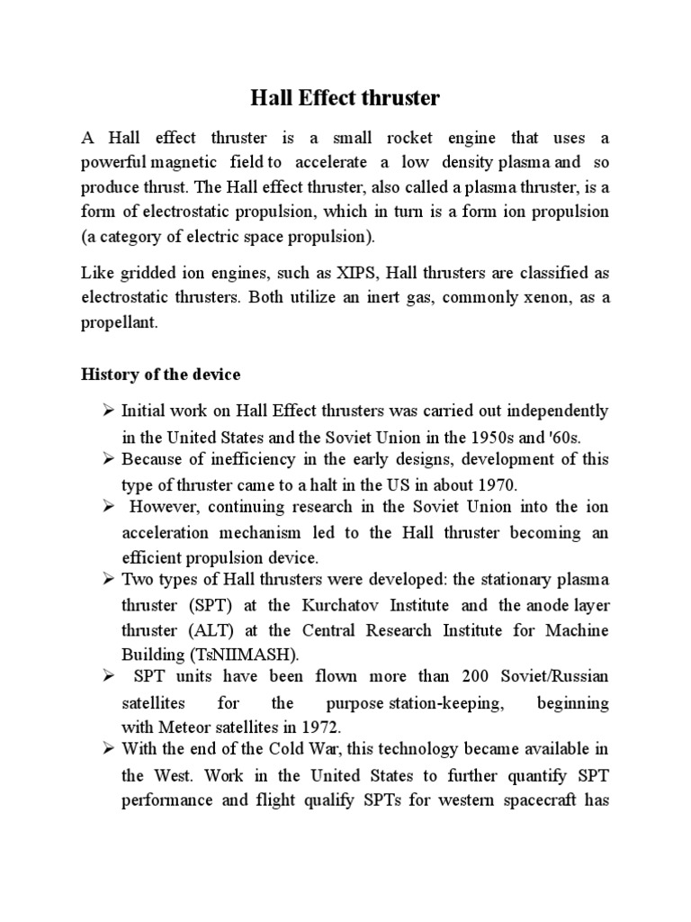 Hall Effect Thruster | PDF | Spacecraft Propulsion | Rocket Engine