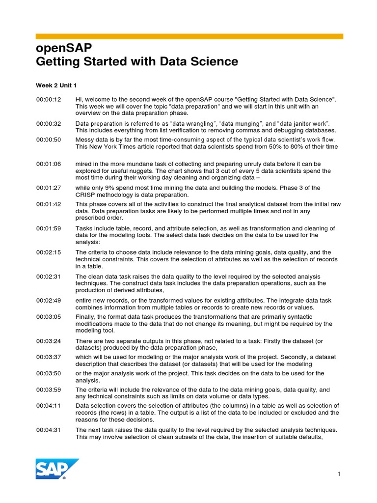 OpenSAP Ds1 Week 2 Transcript | PDF | Predictive Analytics | Data Analysis