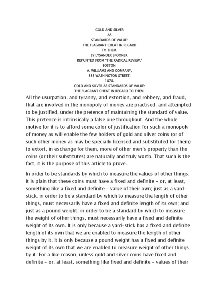 Gold and Silver As Standards of Value PDF | PDF