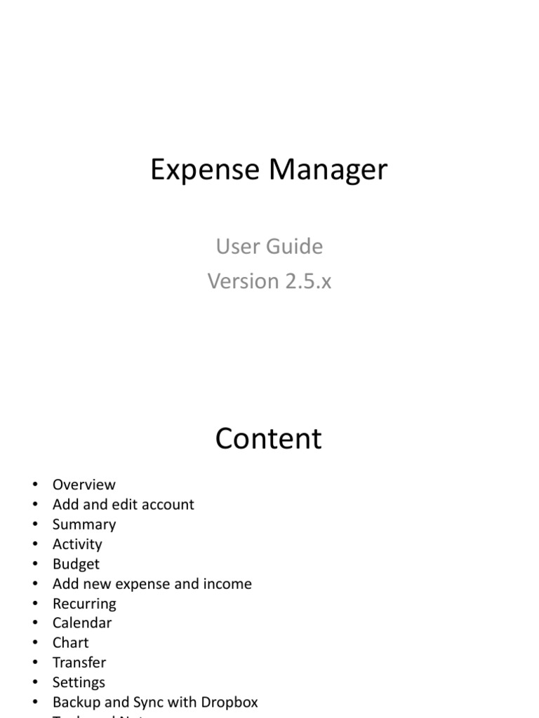 Expense Manager User Guide | PDF | Microsoft Excel | Comma Separated Values
