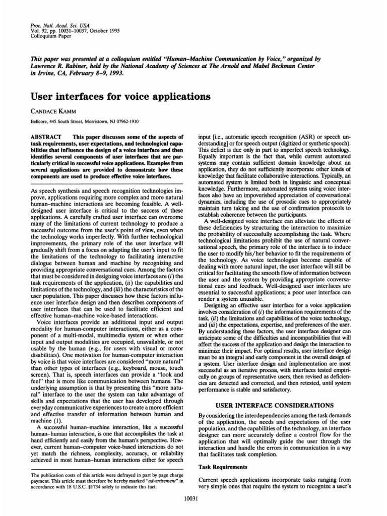 Interfaces Voice Applications: User For | PDF | User Interface | Human ...