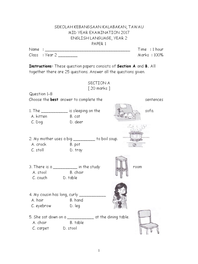 Year 2 English Exam Paper | PDF | Leisure