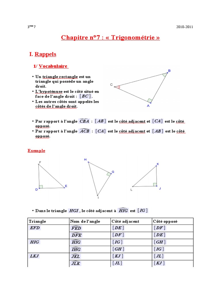 3_7_cours_trigonometrie.pdf | Fonction trigonométrique | Triangle