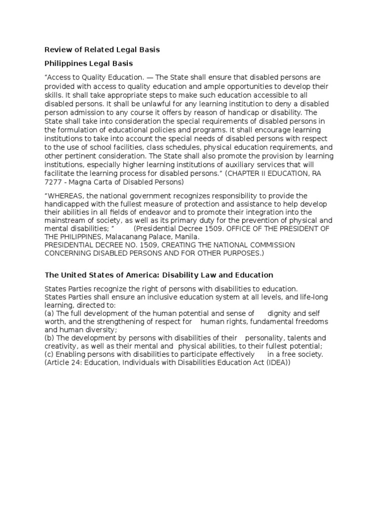 Review of Related Legal Basis Philippines Legal Basis