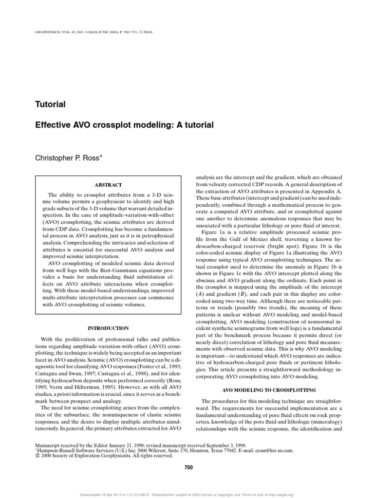 Effective AVO Crossplot Modeling | PDF | Porosity | Logarithm