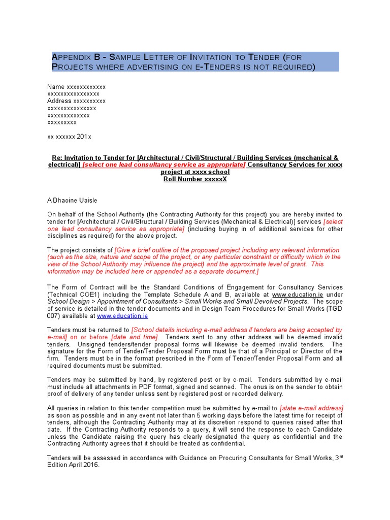 Appendix B Sample Invitation To Tender Letter | Download Free PDF ...