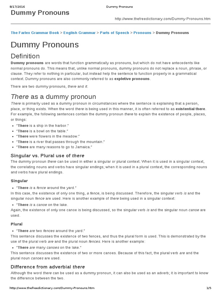 Dummy Pronouns PDF | PDF