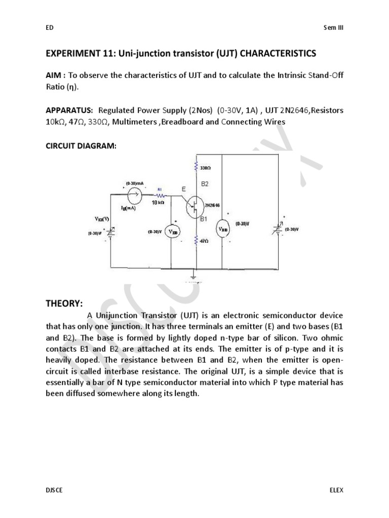 EXPERIMENT 11: Uni-Junction Transistor (UJT) CHARACTERISTICS | PDF | Electromagnetism ...