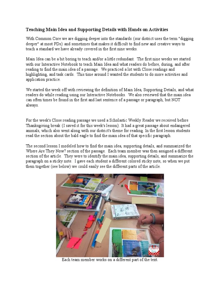 Engaging Main Idea Activities | PDF | Reading Comprehension | Reading ...