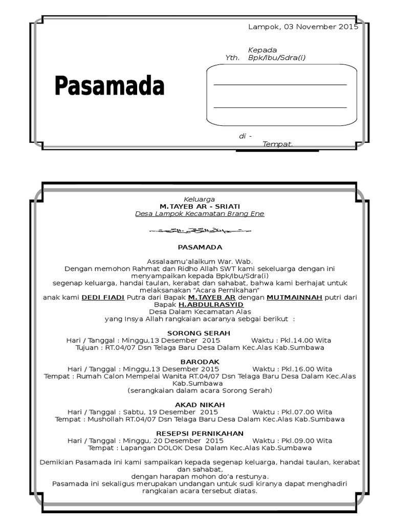Undangan Pasamada | PDF
