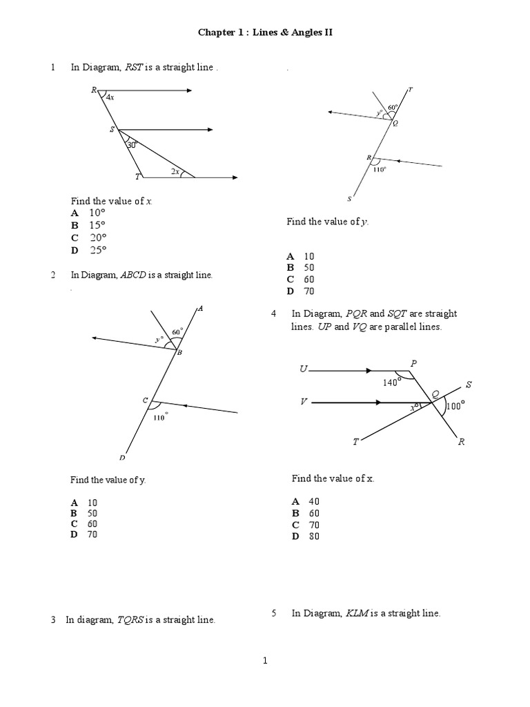 Lines and Angles Worksheet for Class 8 | PDF | Mathematical Concepts ...