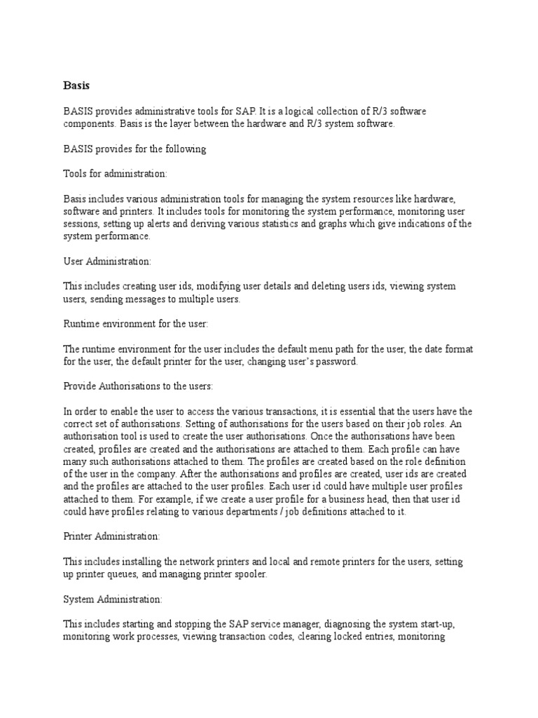 SAP Basis Roles & Responsibilities | PDF | Databases | System Software