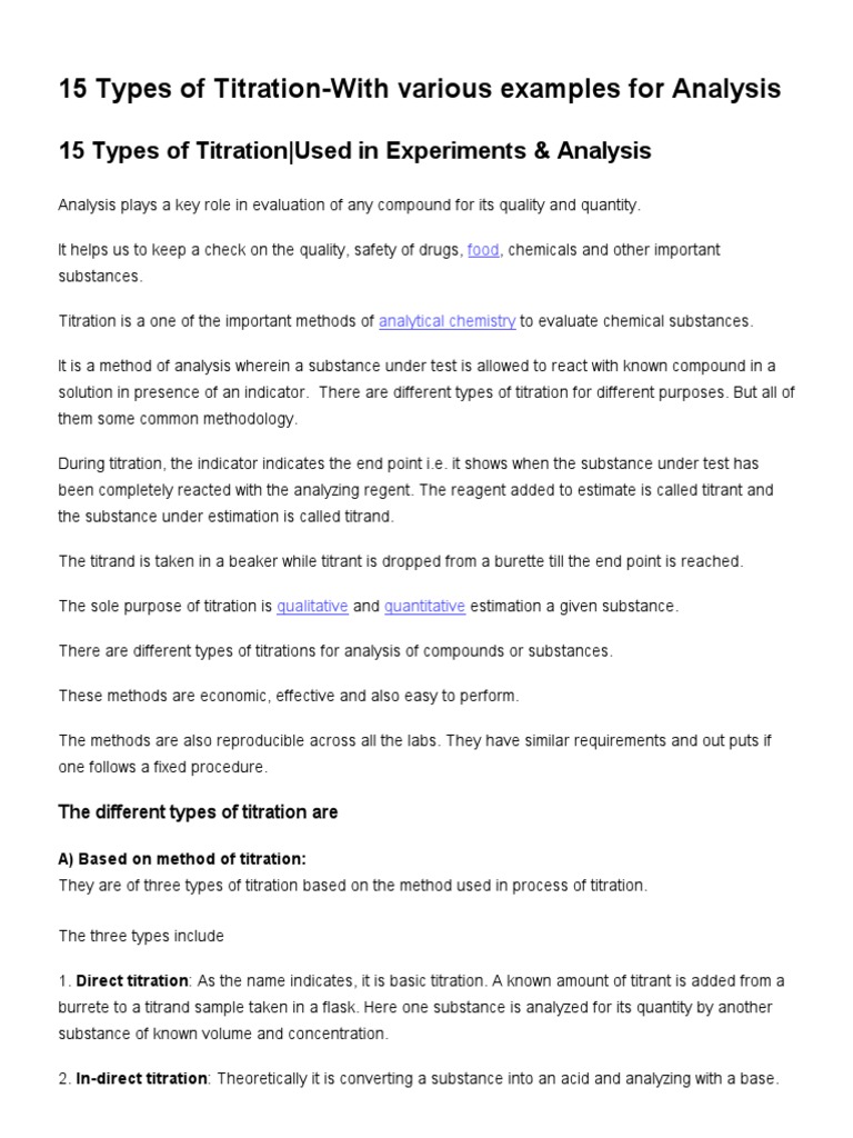 15 Types of Titration-With Various Examples For Analysis | PDF ...