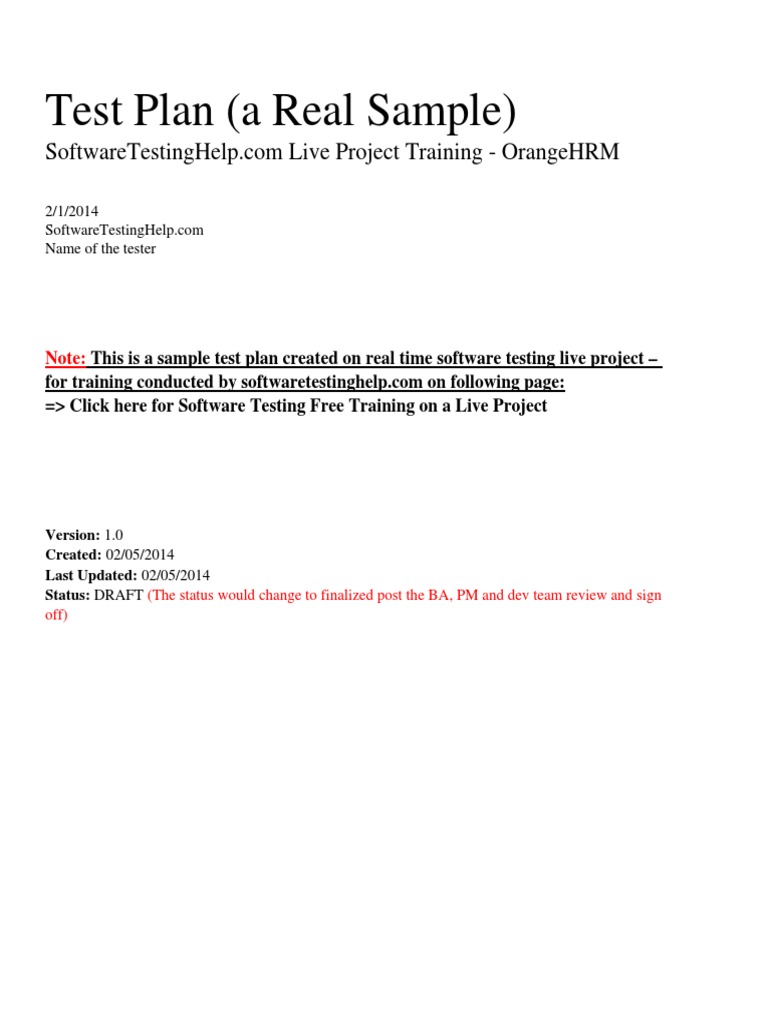 Project Test Plan - Software | PDF | Software Testing | Software Bug