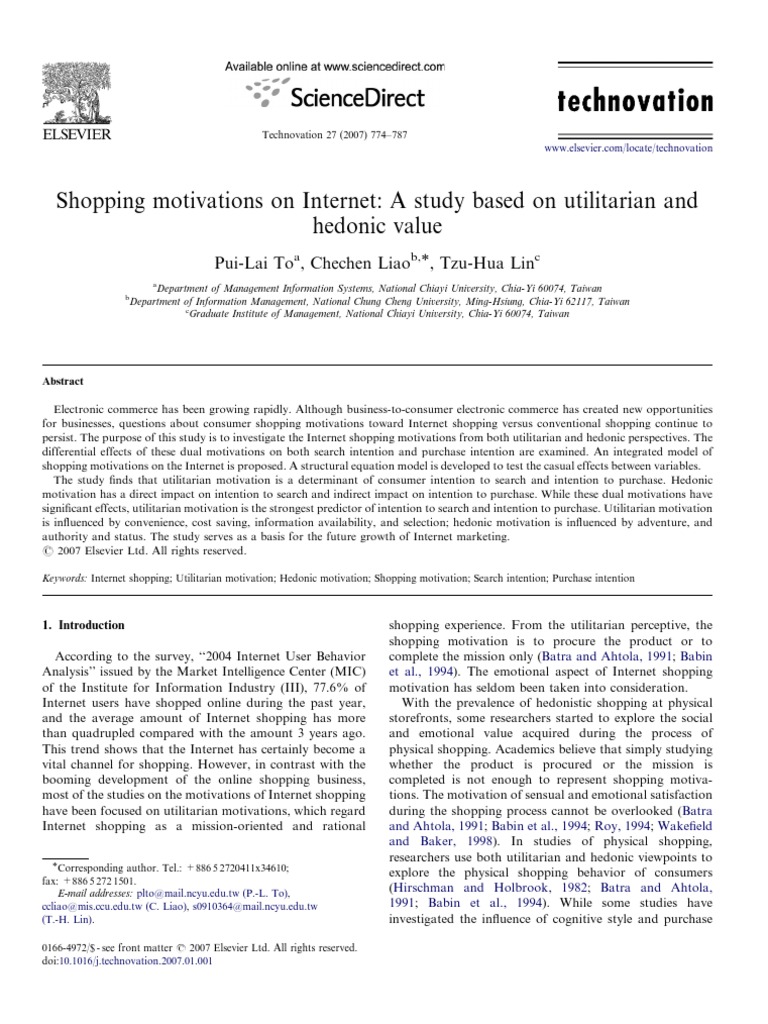 An Empirical Study of Utilitarian and Hedonic Motivations for Internet ...