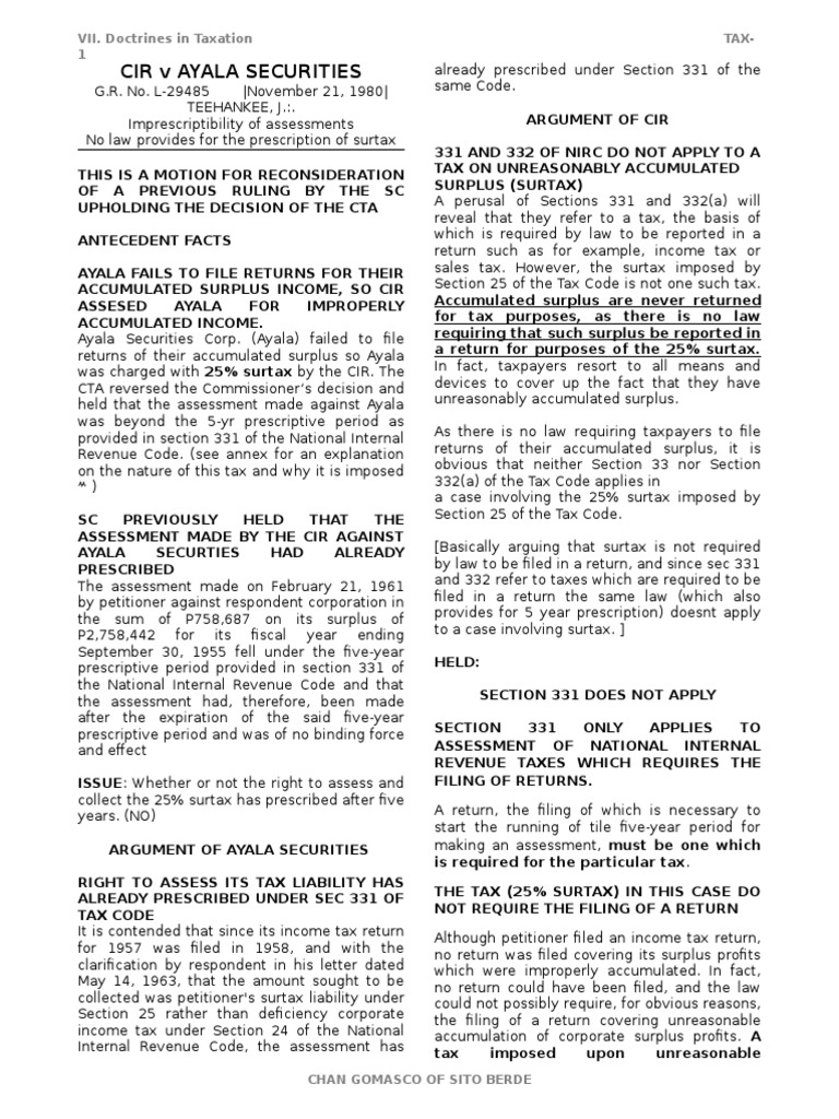 Imprescriptibility of Surtax Assessments | PDF | Internal Revenue Code ...