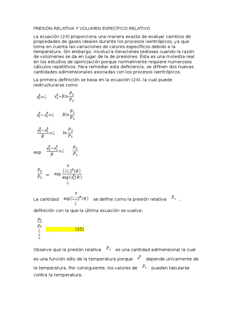 Presion Relativa y Volumen Especifico Relativo | PDF | Gases | Presión