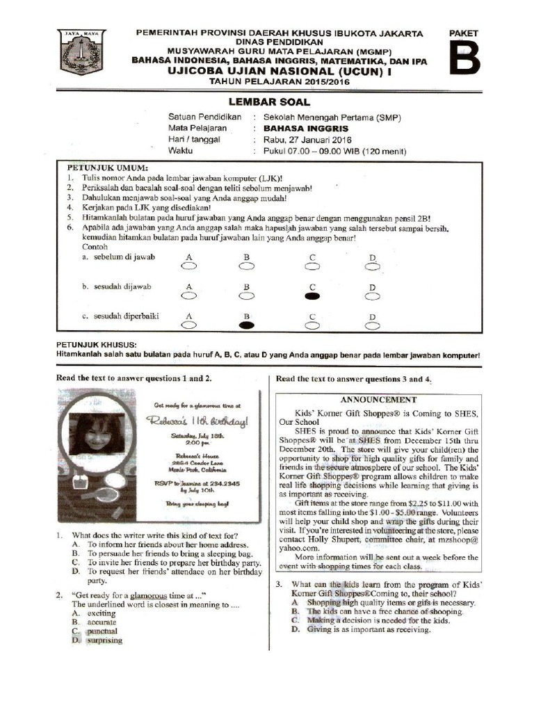 Soal Latihan Un BHS Inggris PDF | PDF Soal Latihan Un BHS Inggris PDF | PDF