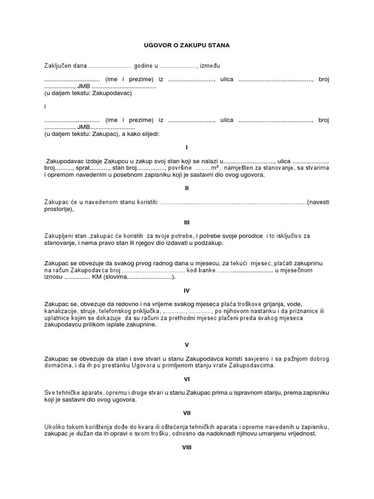 Ugovor o Zakupu Stana | PDF