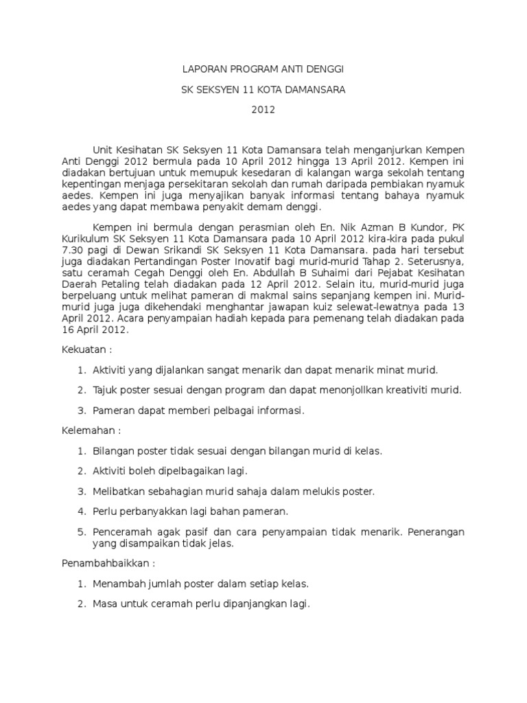Laporan Program Anti Denggi | PDF