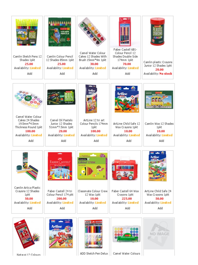 Art Supplies Inventory List Featuring Various Brands and Products | PDF ...