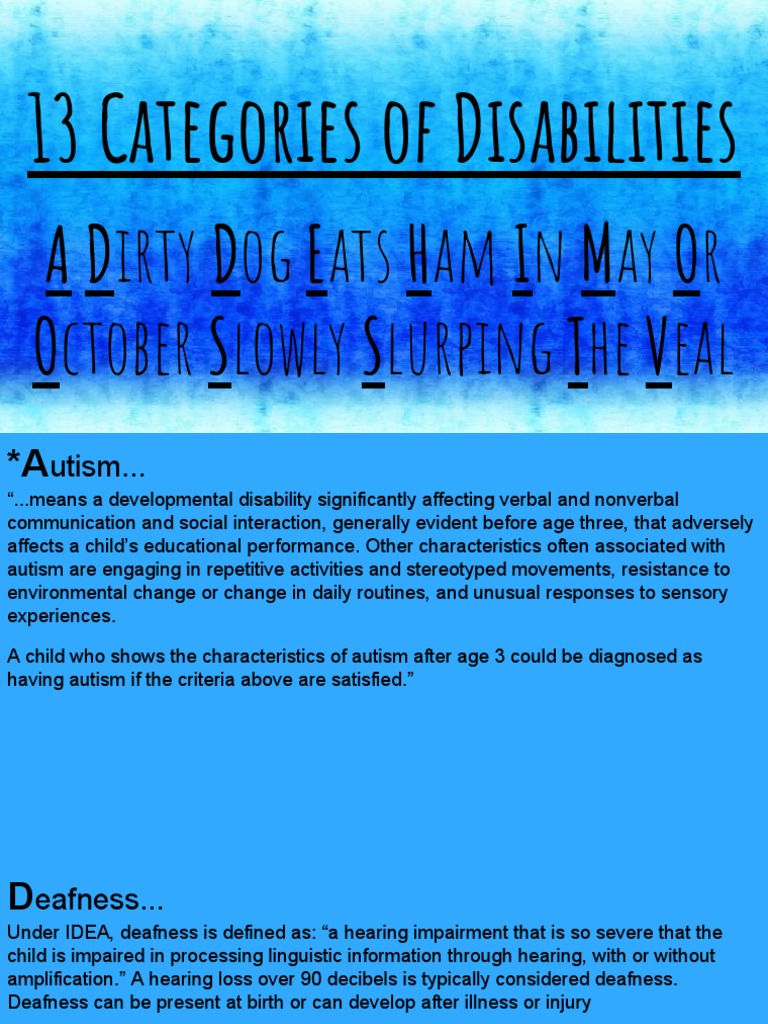 13 Categories of Disabilities | PDF | Hearing Loss | Visual Impairment