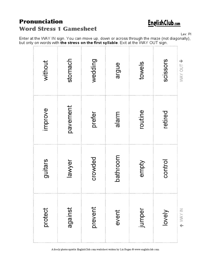 Stressed Syllable Maze Game | PDF | Phonetics | Languages