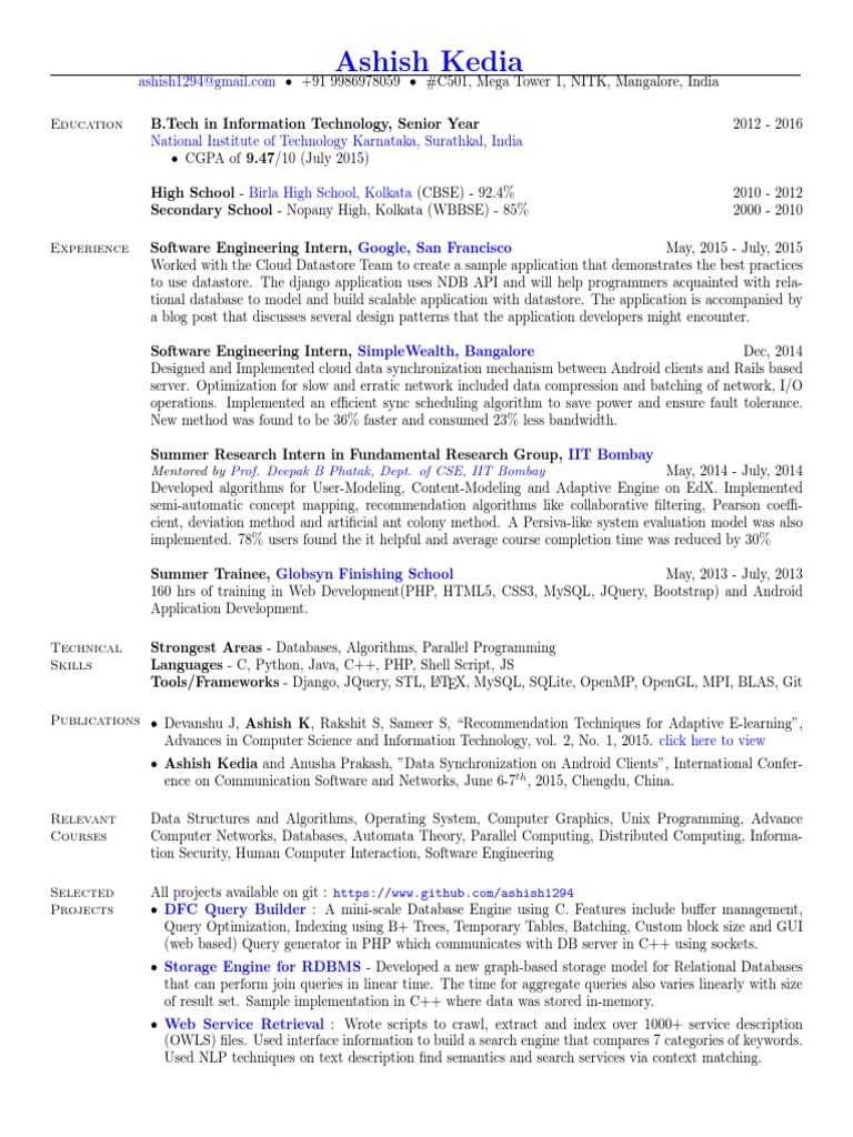 Ashish Kedia Resume | PDF | Php | Databases