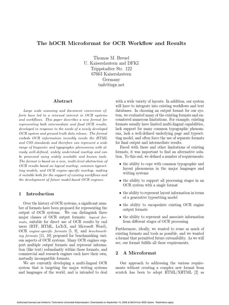 The HOCR Microformat | PDF | Html Element | Markup Language