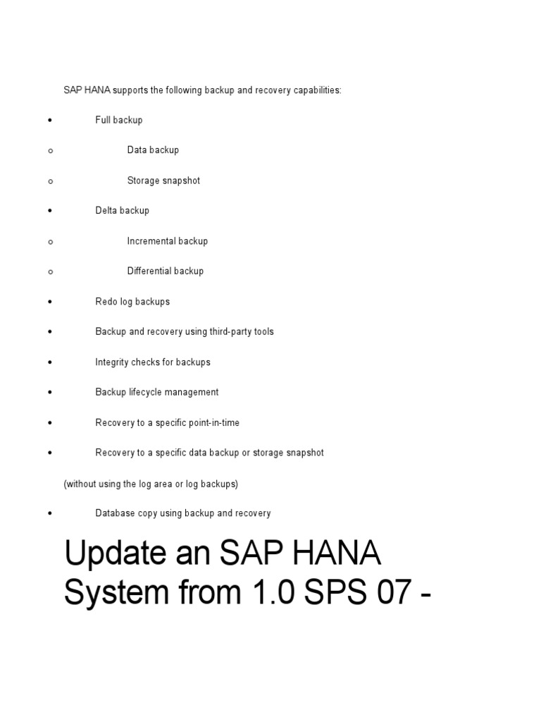 SAP HANA Supports The Following Backup and Recovery Capabilities | PDF ...