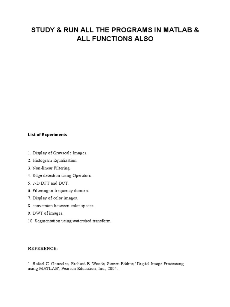 Study & Run All The Programs in Matlab & All Functions Also: List of ...