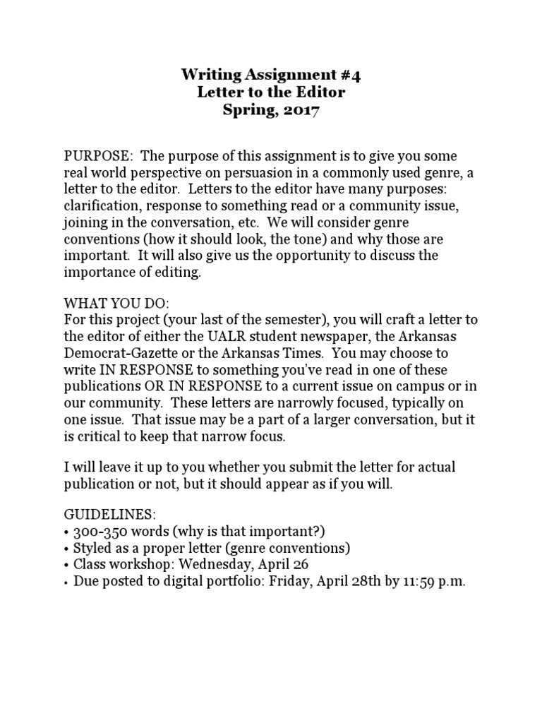 Student Letter to the Editor Assignment | PDF