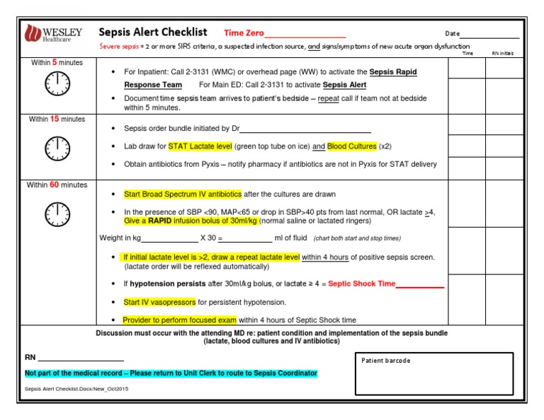 Sepsis Alert Checklist for Nurses | PDF | Sepsis | Health Care