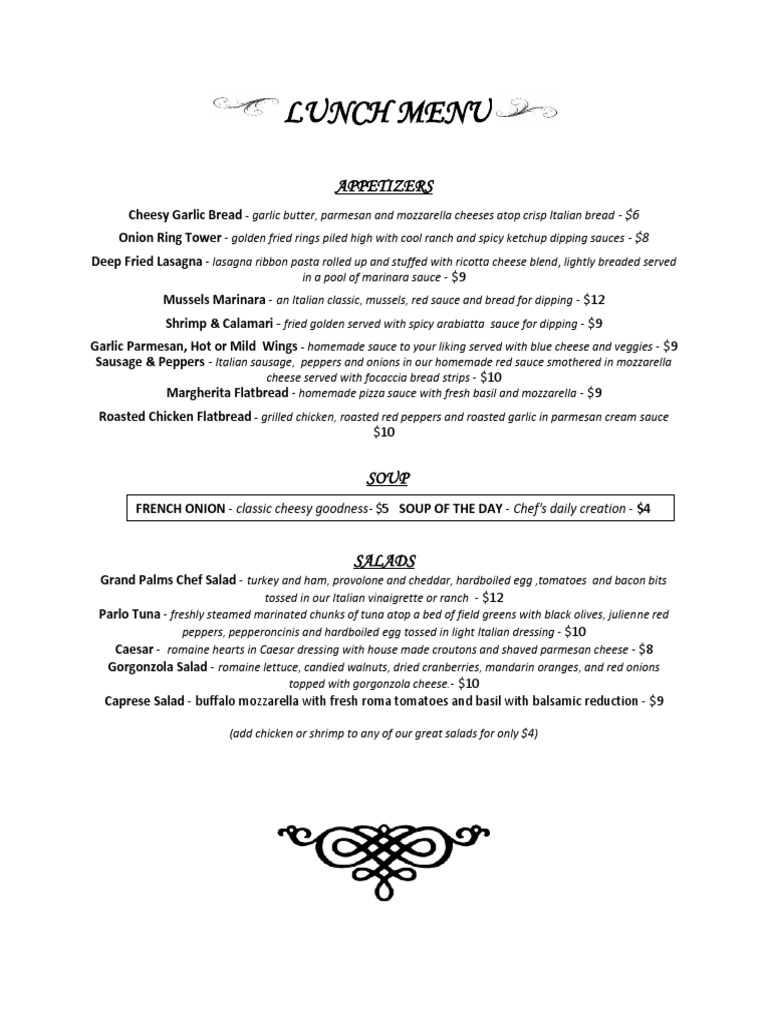 Italian Lunch Menu | PDF | Tomato Sauce | Salad