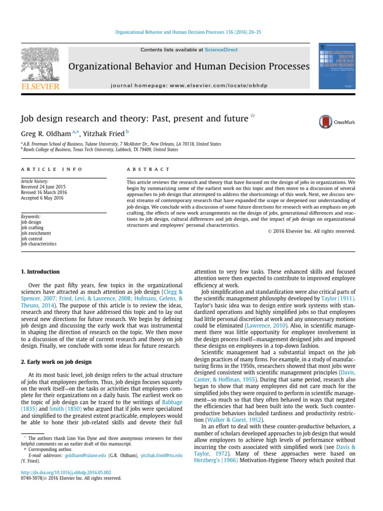 Job Design Research and Theory | PDF | Employment | Systems Psychology