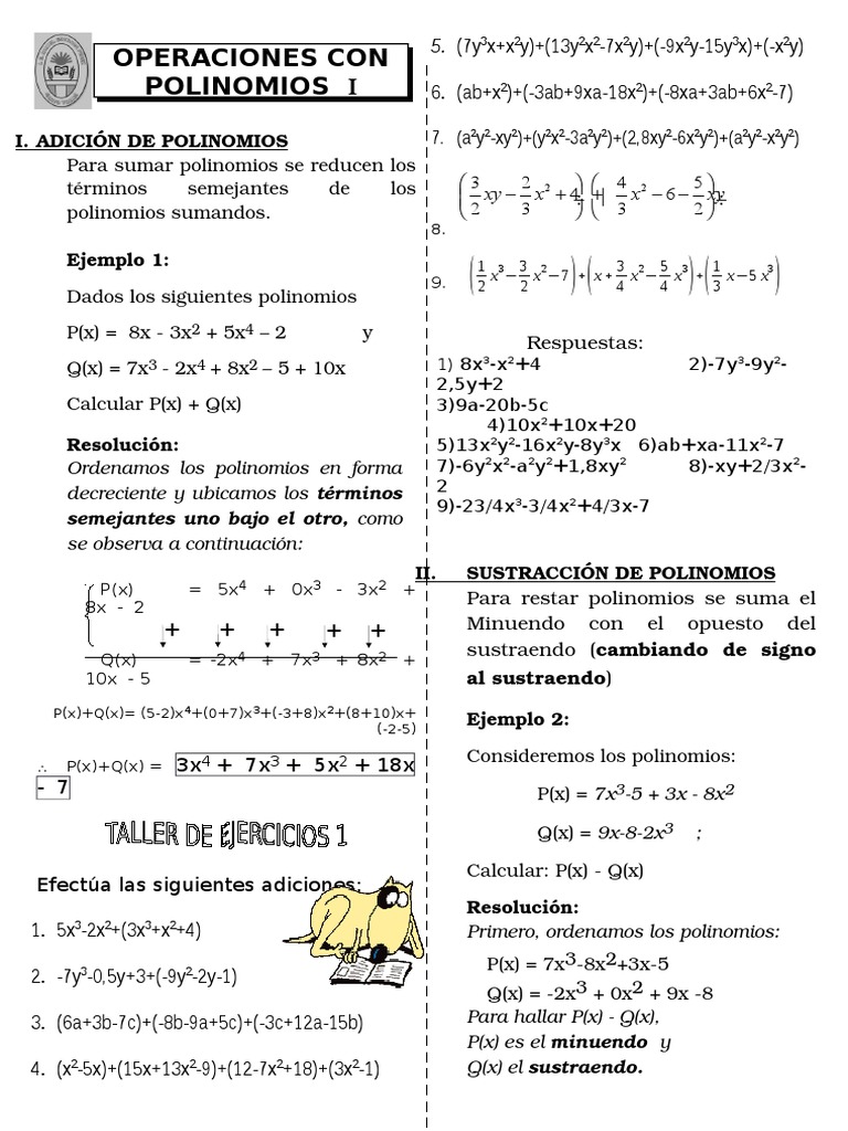 operaciones con polinomios.docx | Notación Matemática | Sustracción